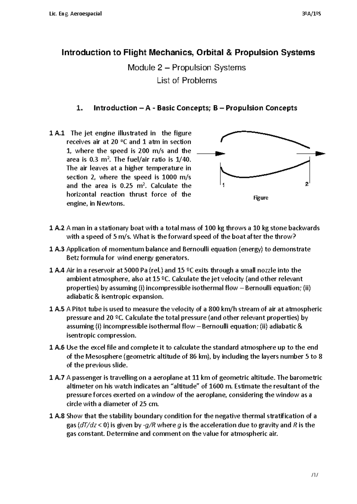 Lic. Eng. Aeroespacial Module 2: Propulsion Systems Problem Set - Studocu