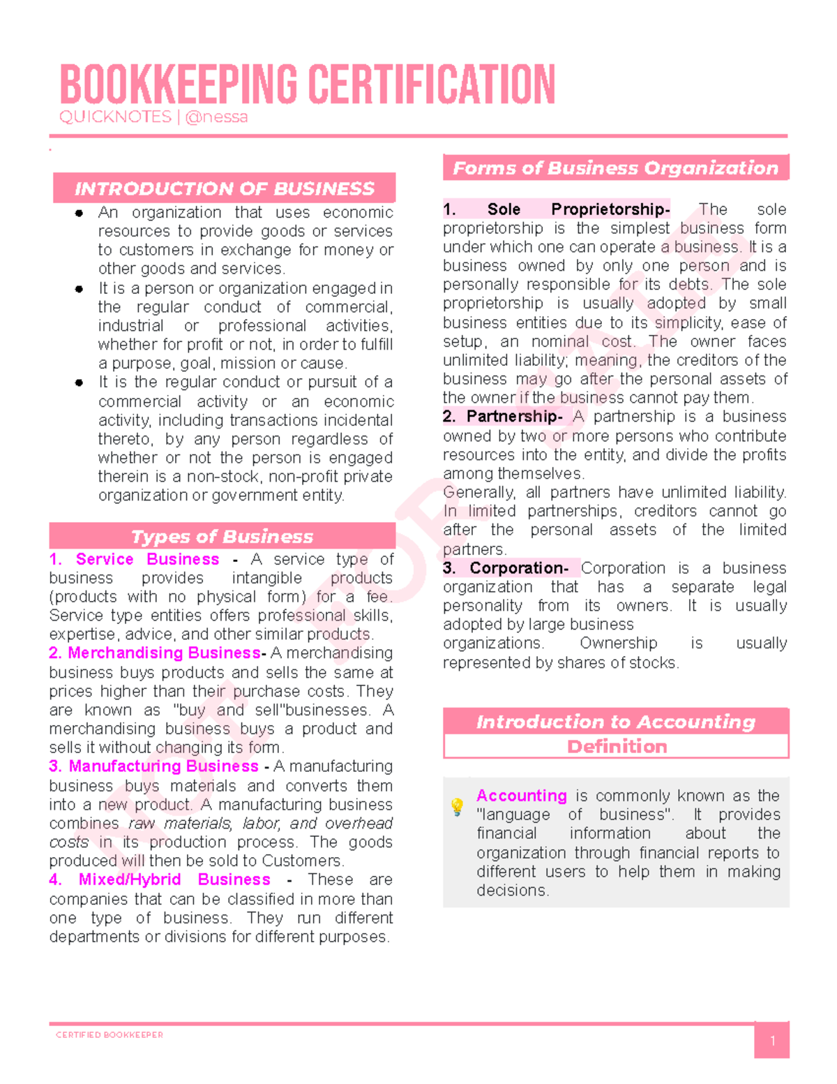 Bookkeeping QUICKNOTES: Understanding Business Structures and ...