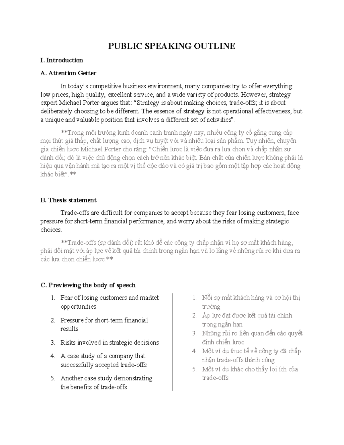 Public Speaking Outline: Strategic Choices in Business - Studocu