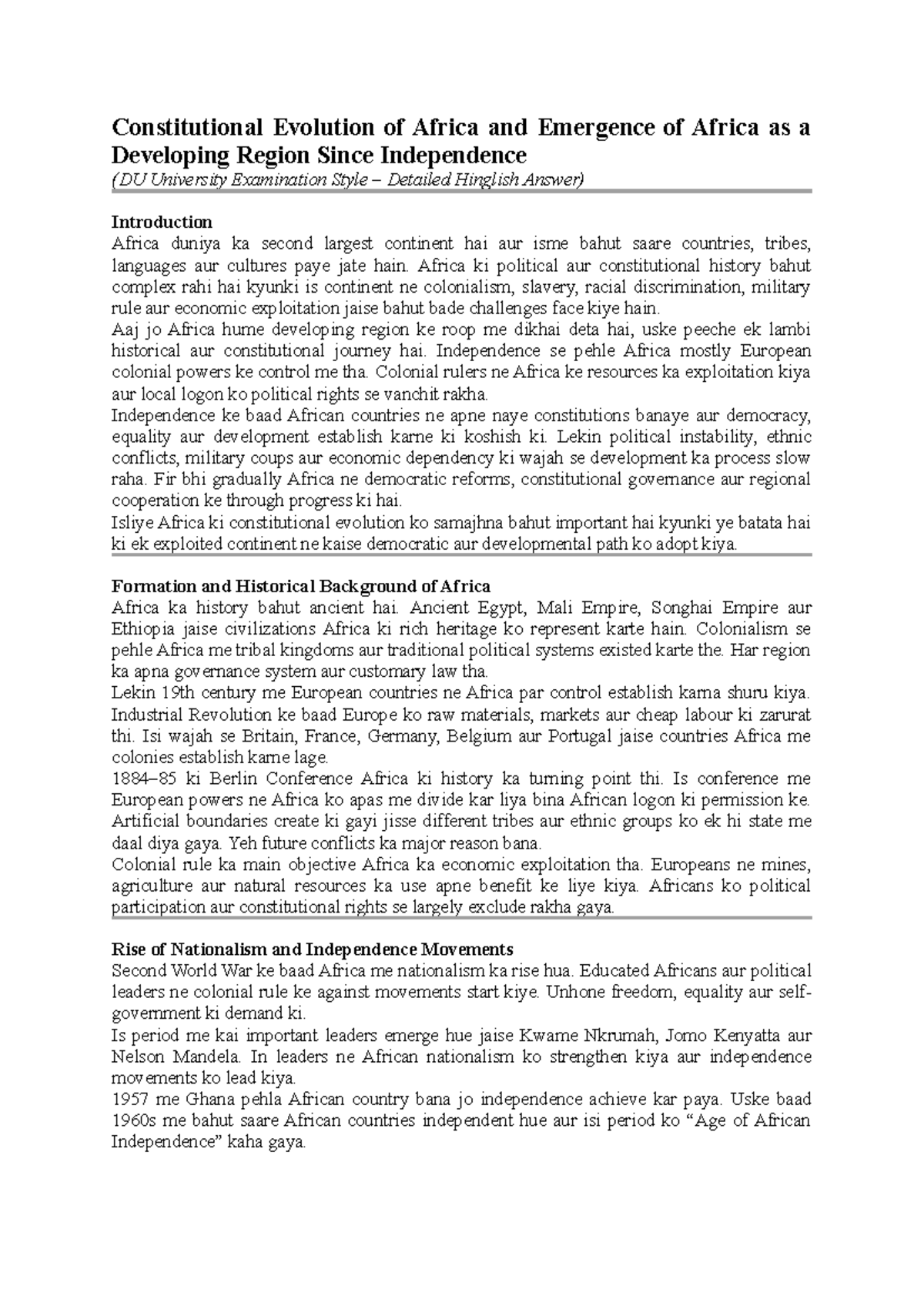 Constitutional Evolution of Africa: From Colonialism to Development (DU ...