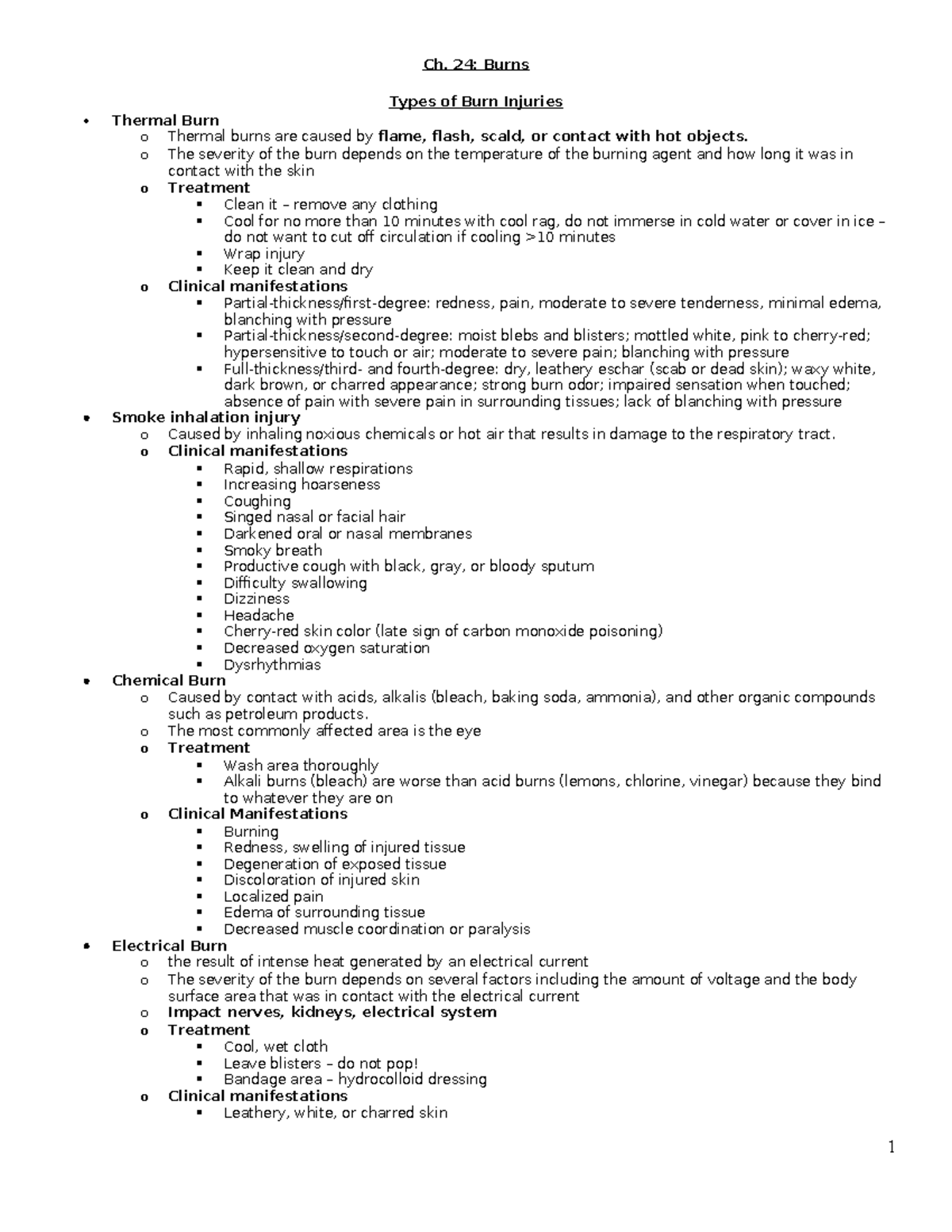 Ch. 24: Burns - Types, Treatments, and Management Notes - Studocu