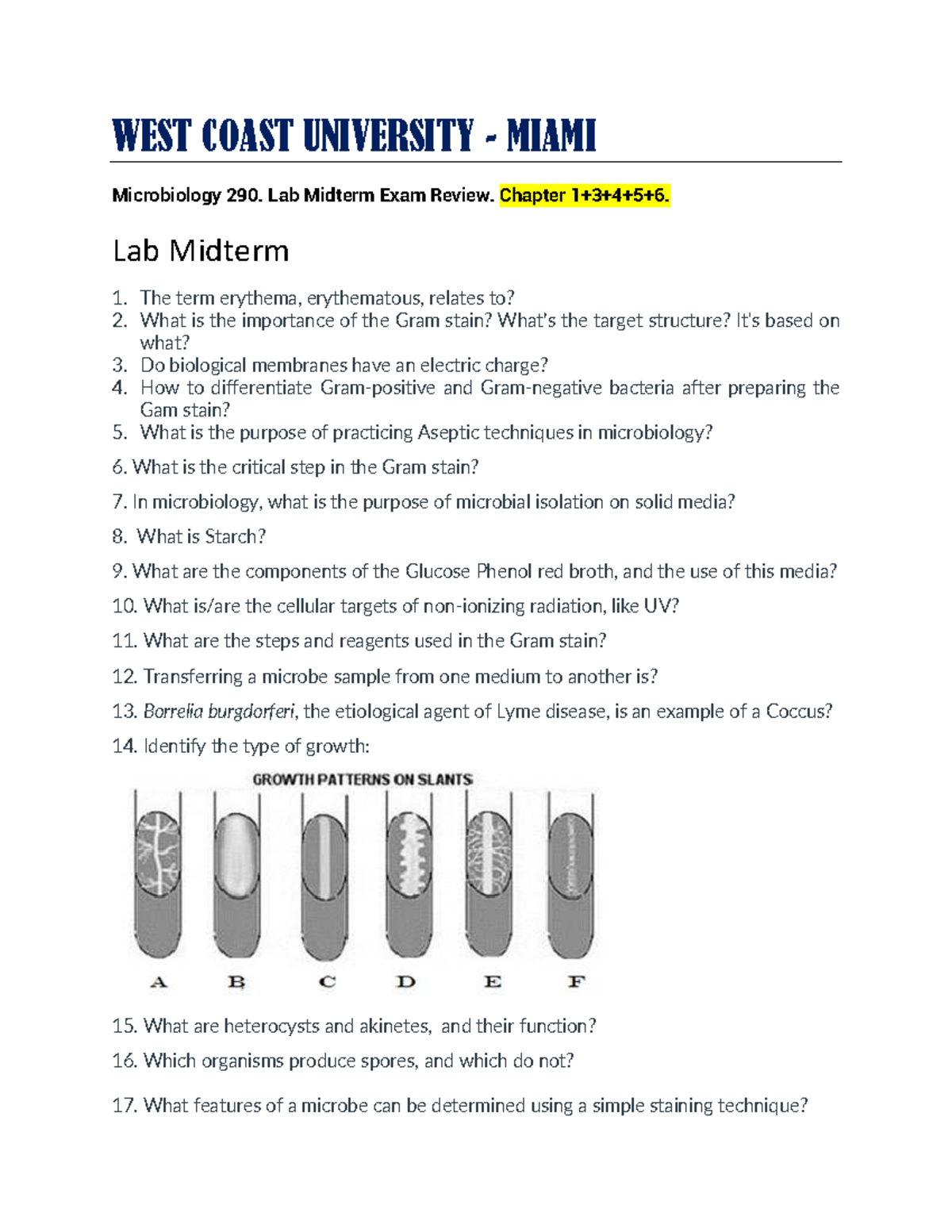 Microbiology 290 Lab Midterm Exam Review - Key Concepts & Techniques - Studocu