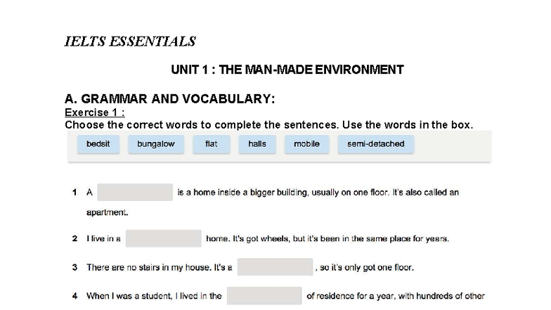 IELTS ESSENTIALS UNIT 1: ENVIRONMENT GRAMMAR & VOCAB EXERCISES - Studocu