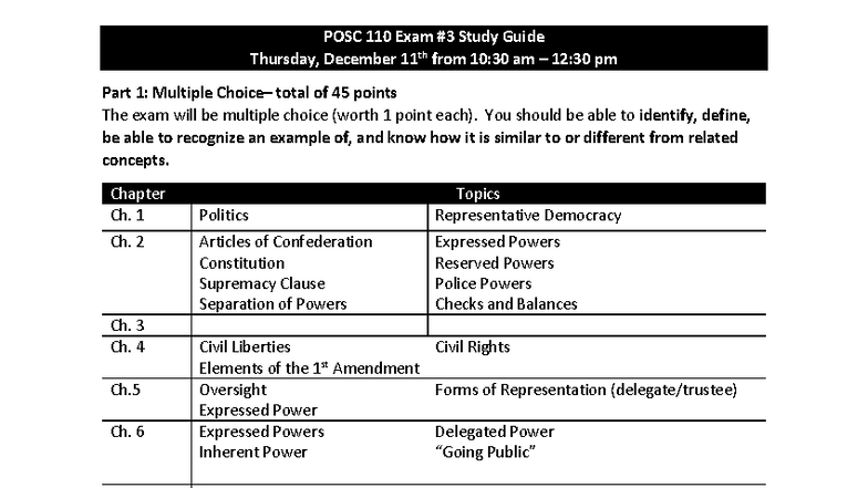 POSC 110 Final Exam Study Guide: Key Topics & Formats - Studocu