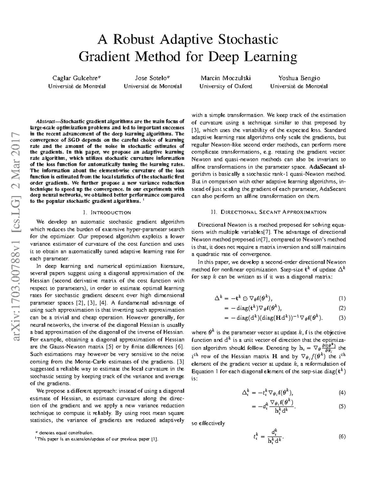 A Robust Adaptive Stochastic Gradient Method for Deep Learning (CS 1703 ...