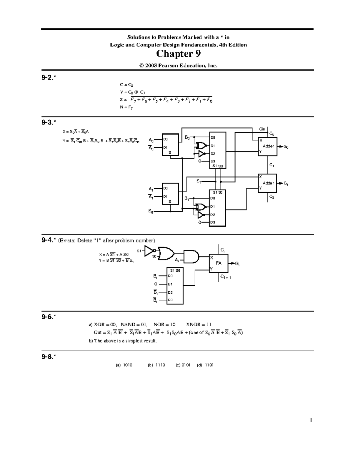 Solutions to Logic and Computer Design Fundamentals C C8 V Chapter 9 ...