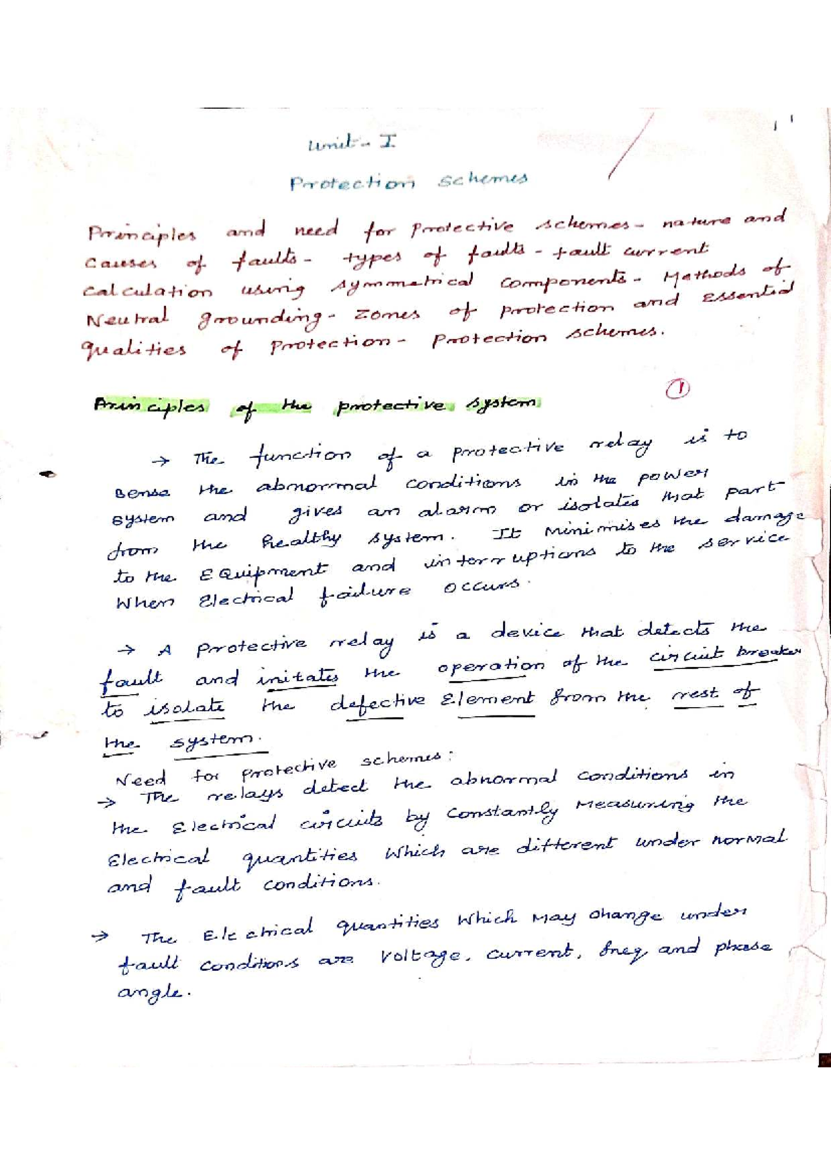 Unit-1: Principles of Protection Schemes and Fault Current Calculations ...