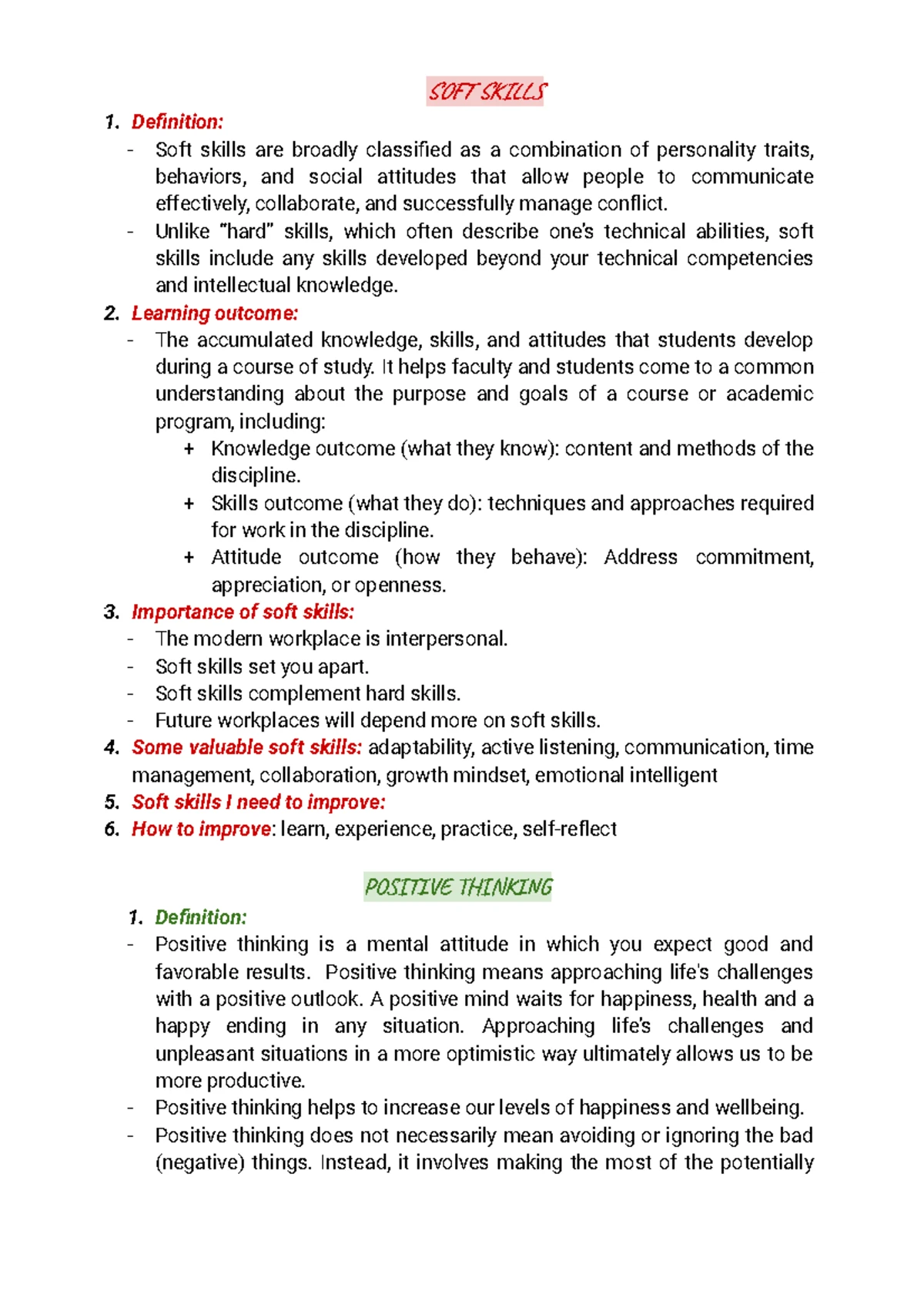 Prepare for Final Skills Development - SOFT SKILLS 1. Definition ...
