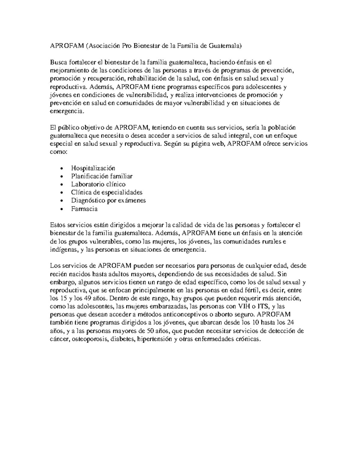 APROFAM: Estructura y Servicios de Salud en Guatemala - Studocu