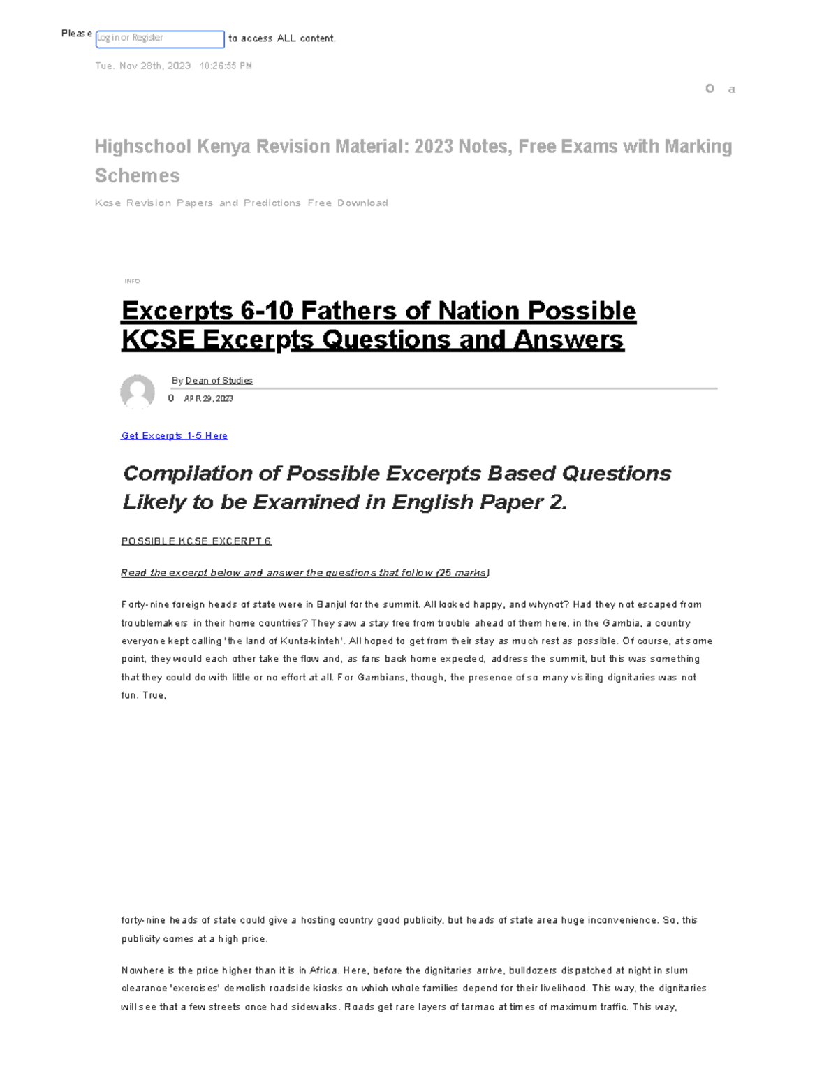 KCSE English Paper 2 - Sample Essay Questions on Excerpt Analysis - Studocu
