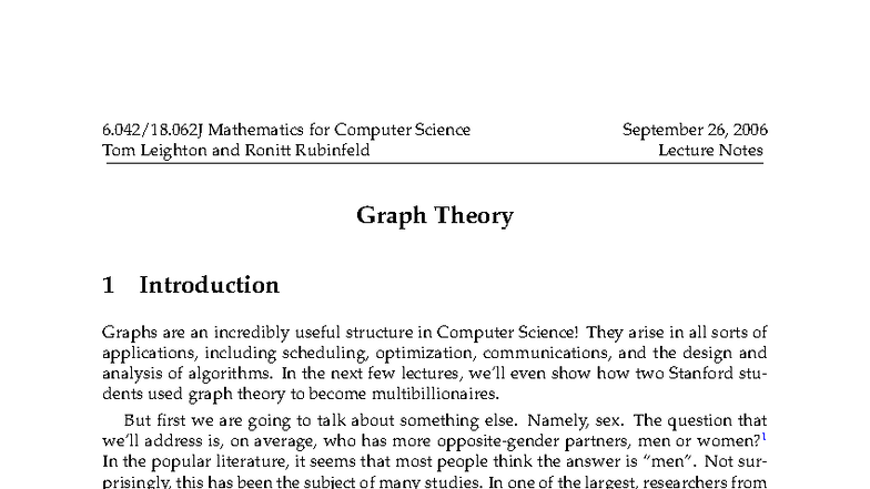 Mathematics For Computer Science Graph Theory Lecture Notes Studocu