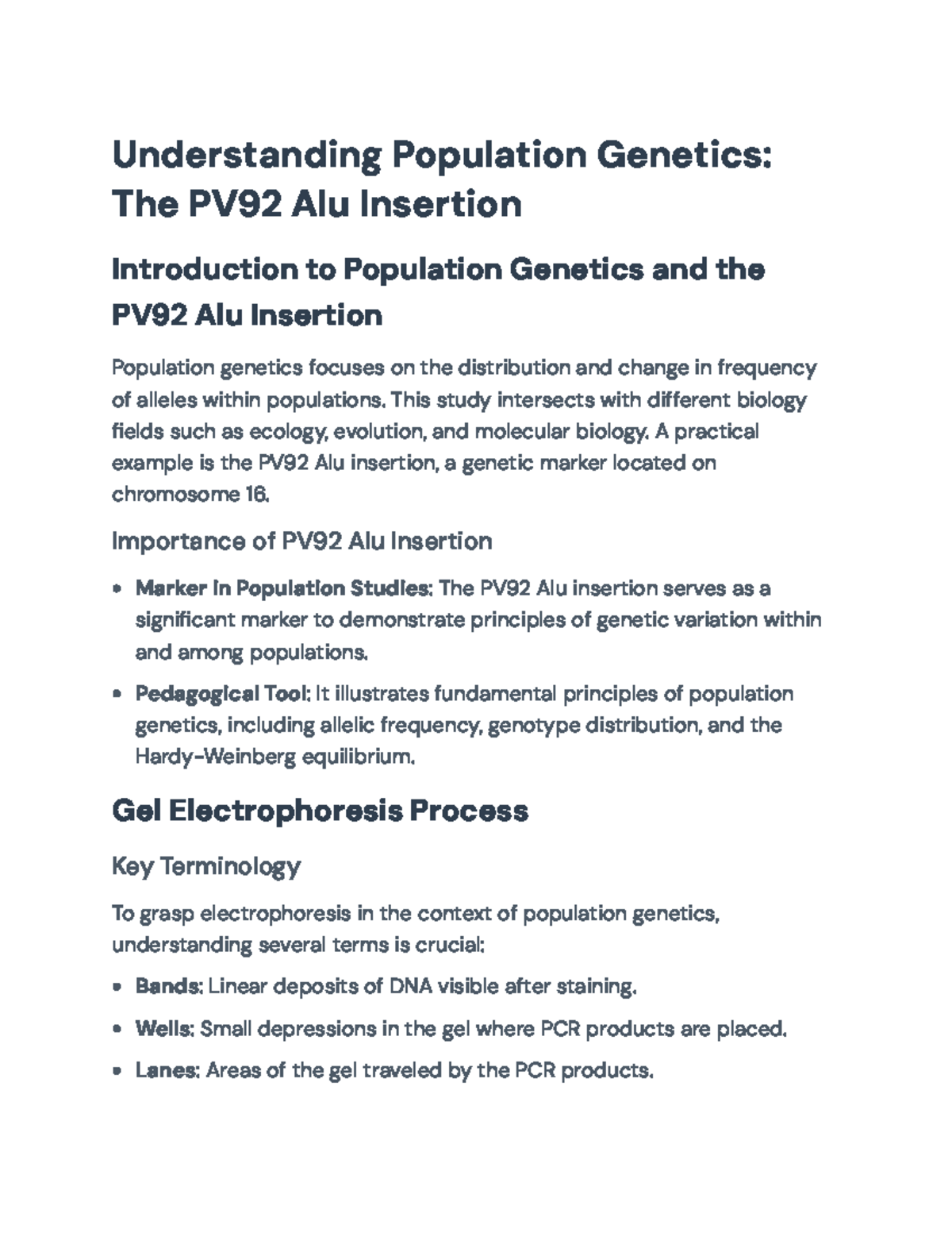 Understanding Population Genetics and the PV92 Alu Insertion Analysis ...