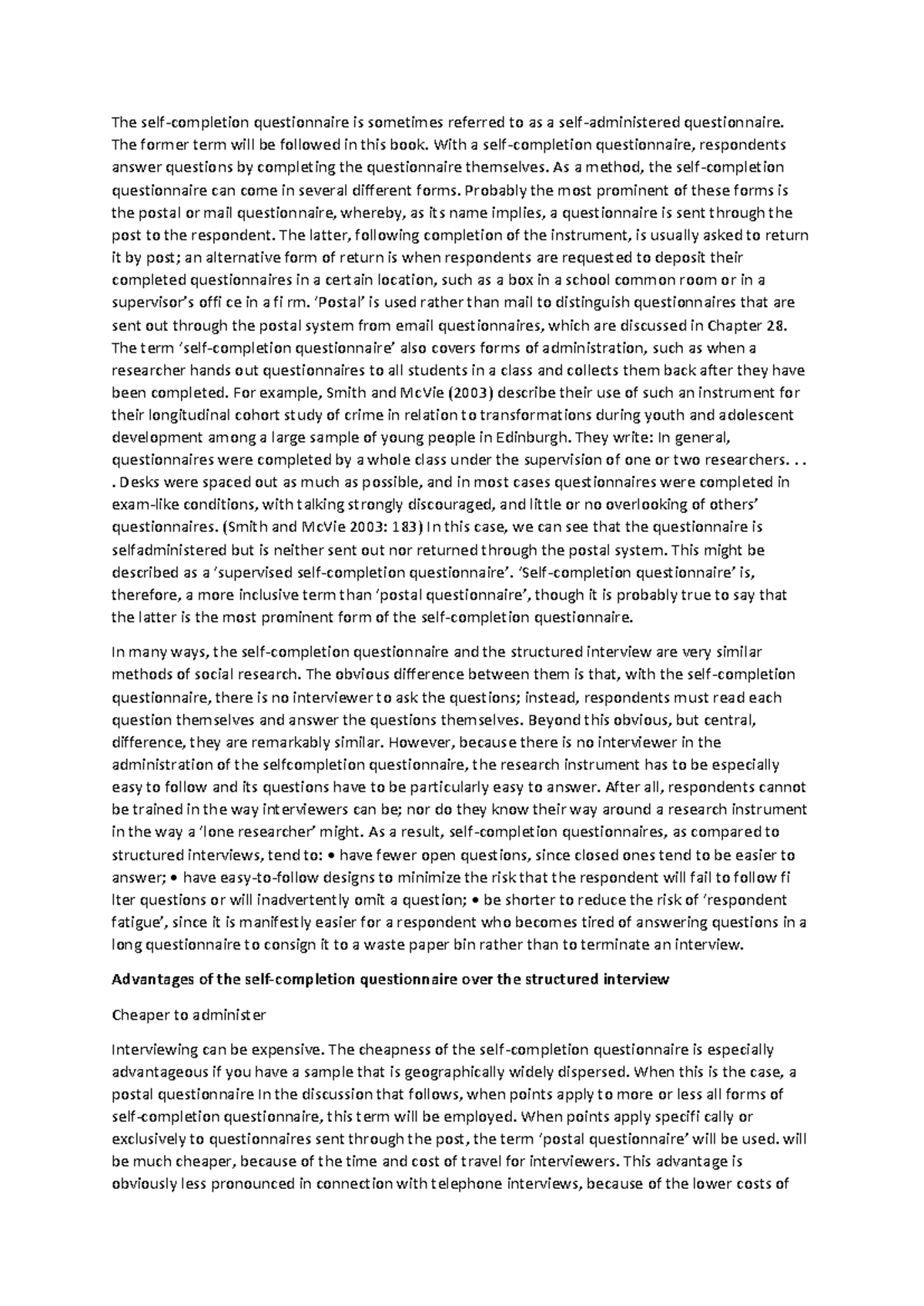 Social Research Methods: Understanding Self-Completion Questionnaires ...