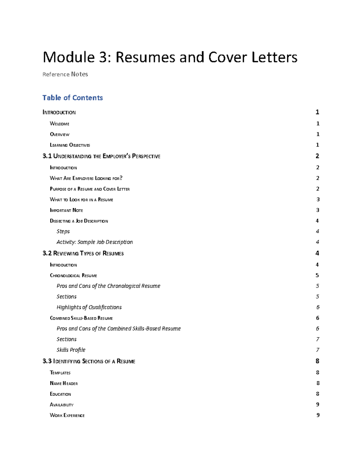 Module 3 Reference Notes - Module 3: Resumes and Cover Letters ...