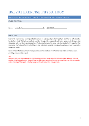 HSE201 Exercise Physiology Lab Report 4 Submission Template - Studocu