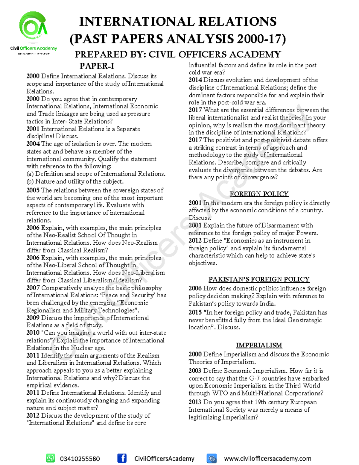 IR Important Questions for Competitive Exams (2000-2017) - Studocu