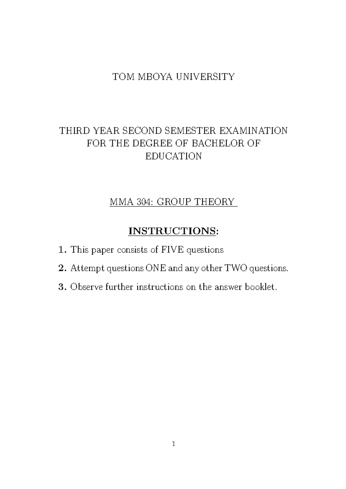 MMA 304: Group Theory Exam Questions & Lecture Notes 2025 - Studocu