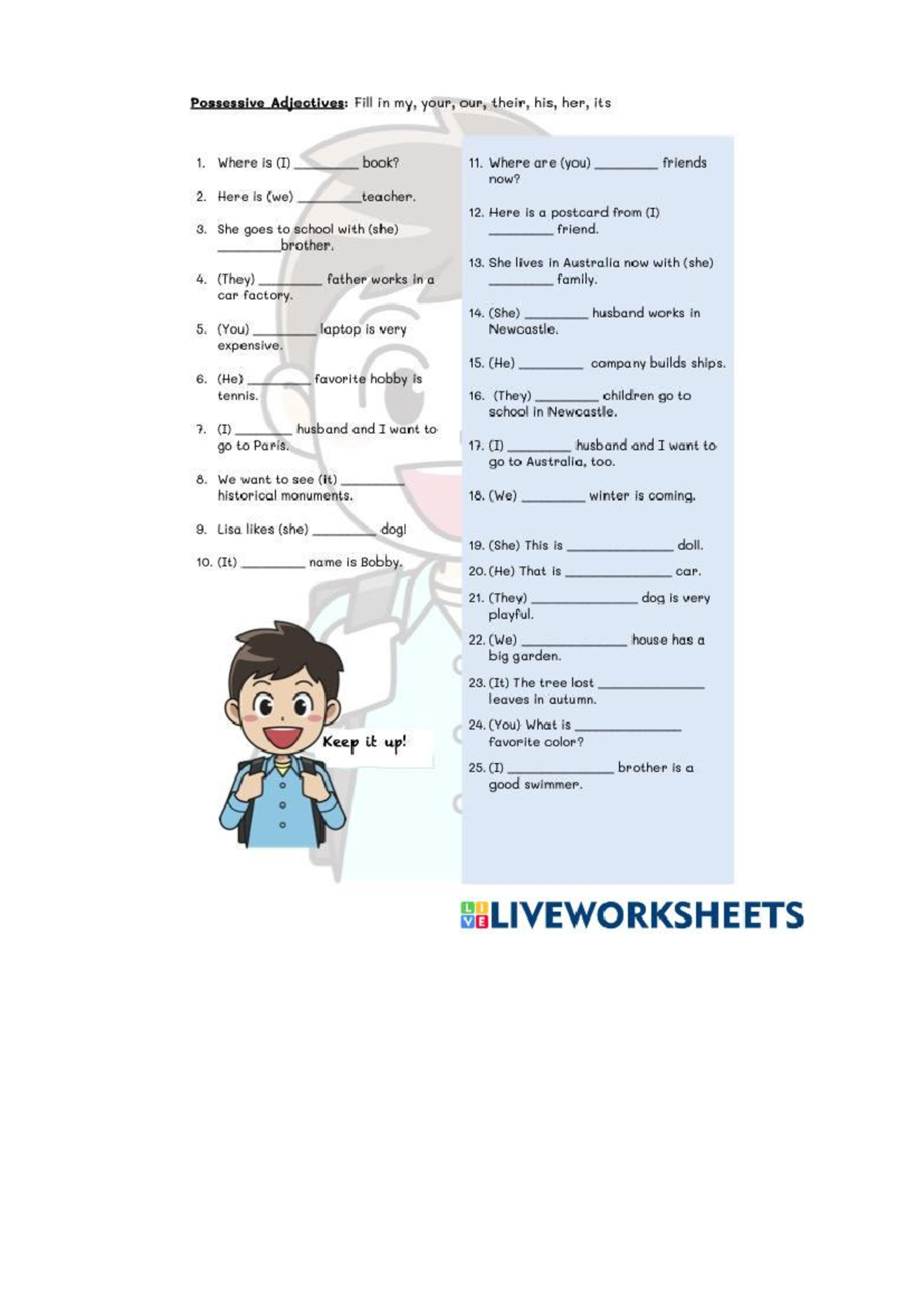 Possessive Adjectives Worksheet: Fill in the Blanks Exercise - Studocu