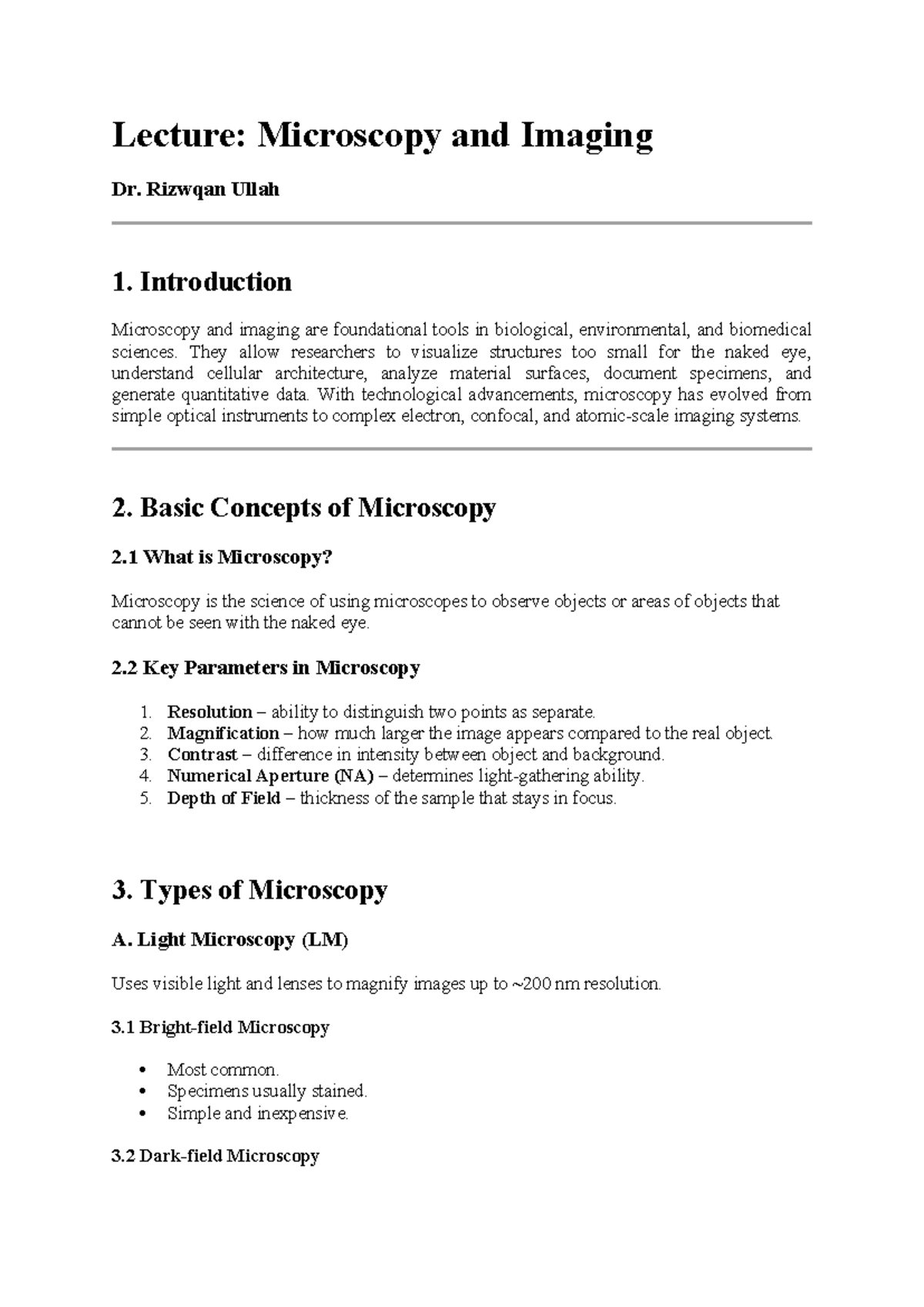 Lecture 3: Microscopy and Imaging - Key Concepts and Applications - Studocu
