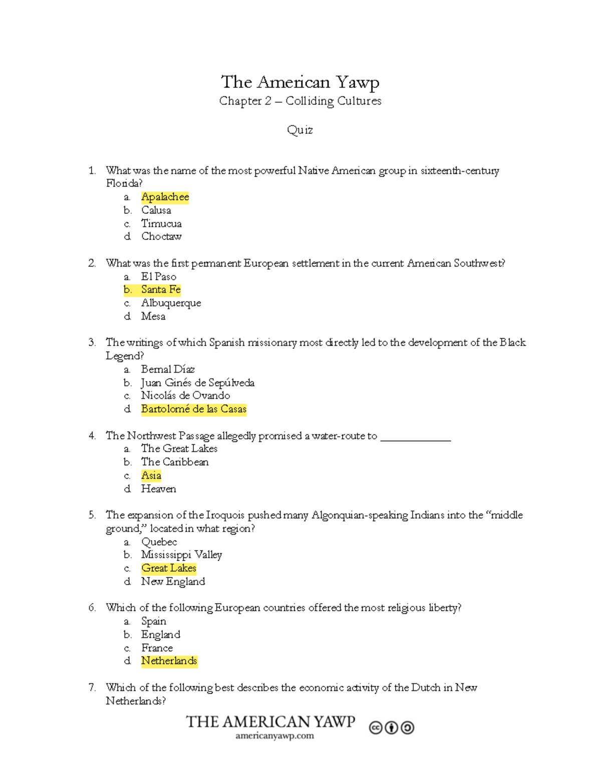 Ch-2- Colliding Cultures Quiz - American Yawp Overview - Studocu