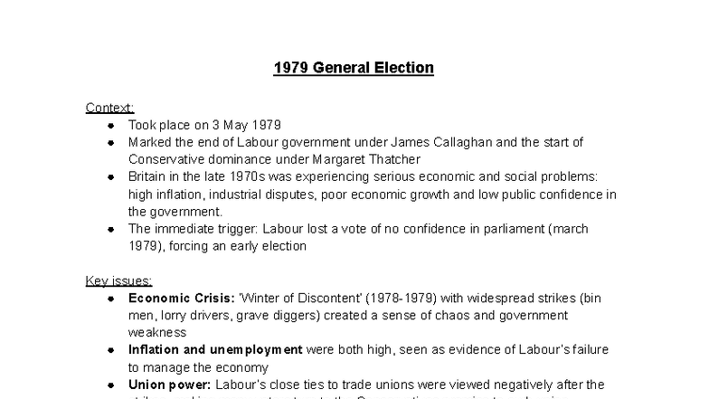 1979 General Election - 1979 General Election Context: Took place on 3 ...
