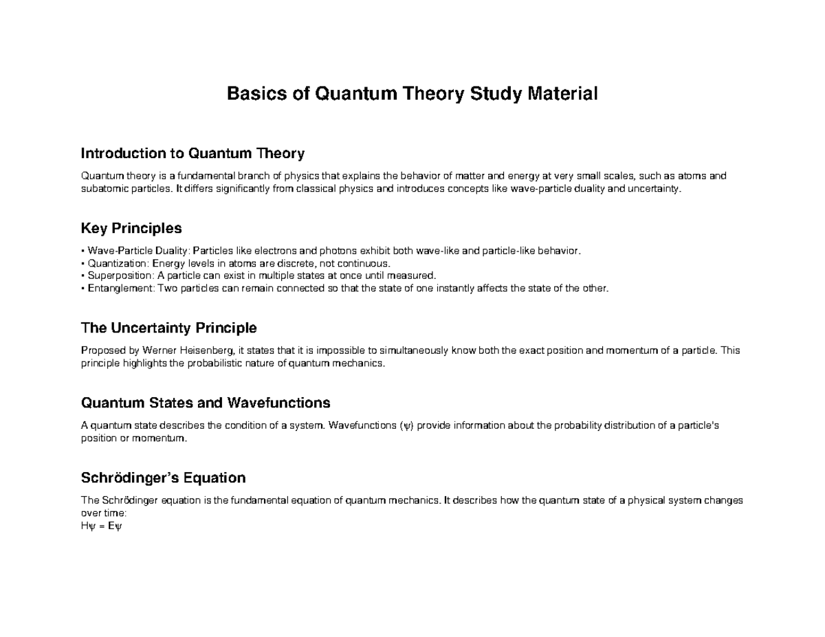 Quantum Theory Basics: Key Principles & Concepts - Studocu
