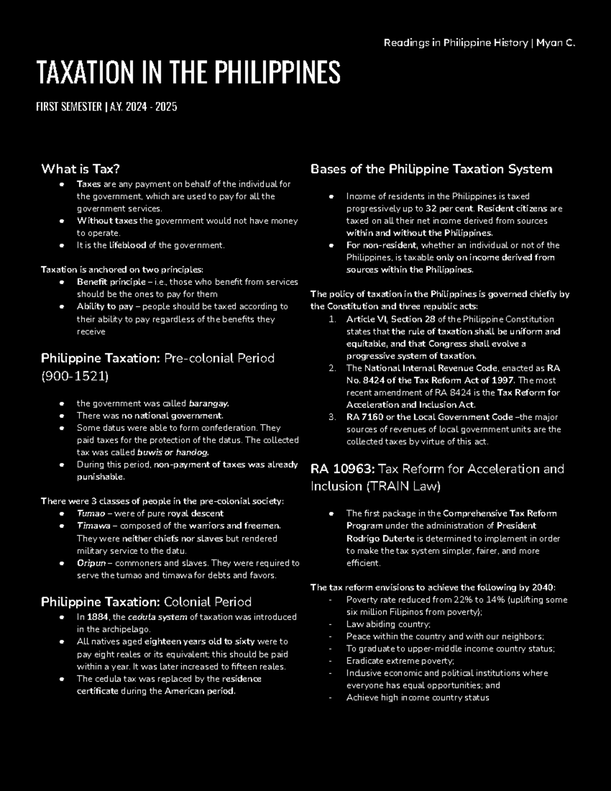 Readings in Philippine History: Taxation Overview (Myan C.) - Studocu