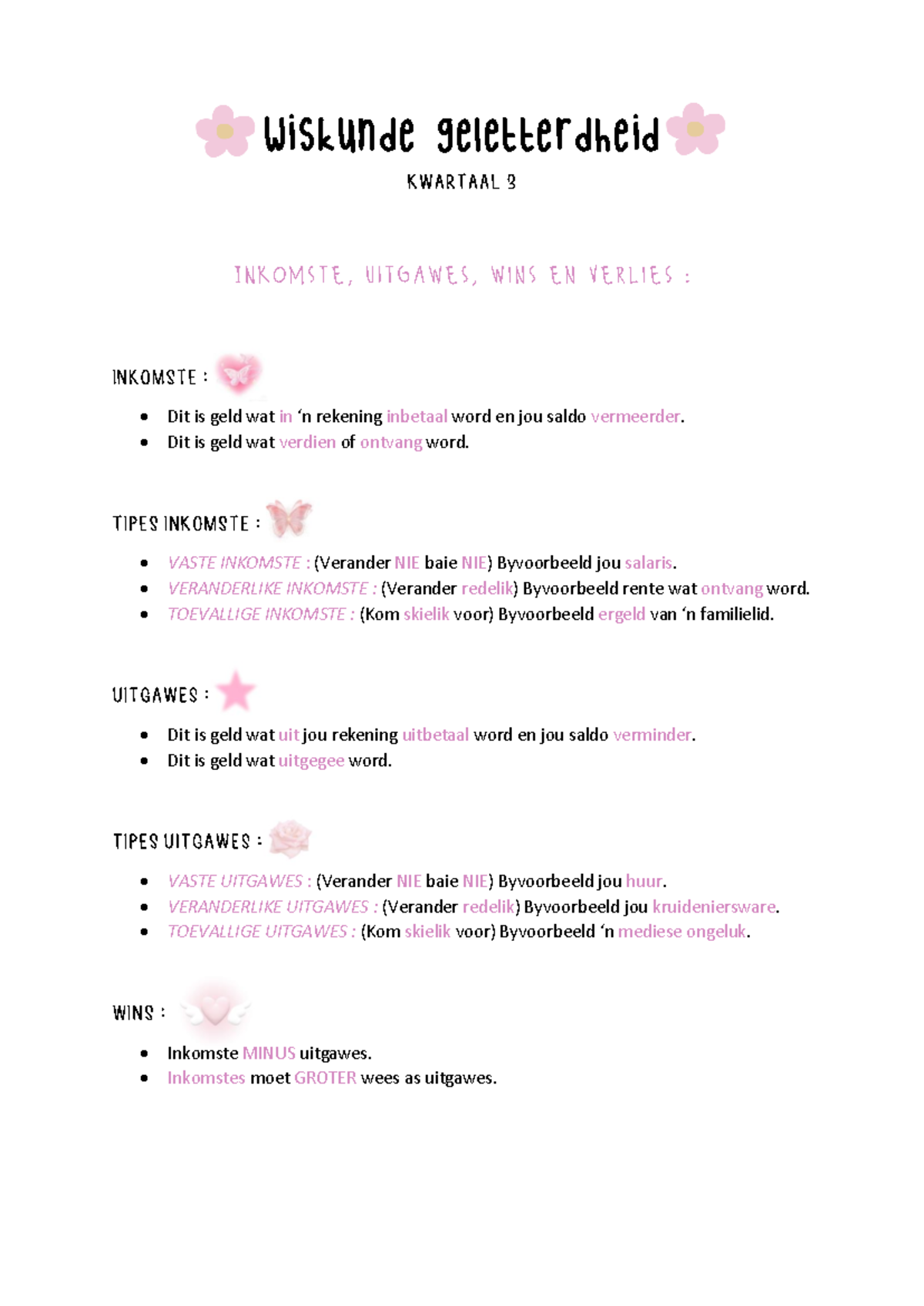 WG Wiskunde Graad 11 K3: Inkomste, Uitgawes en Kostevergelykings - Studocu
