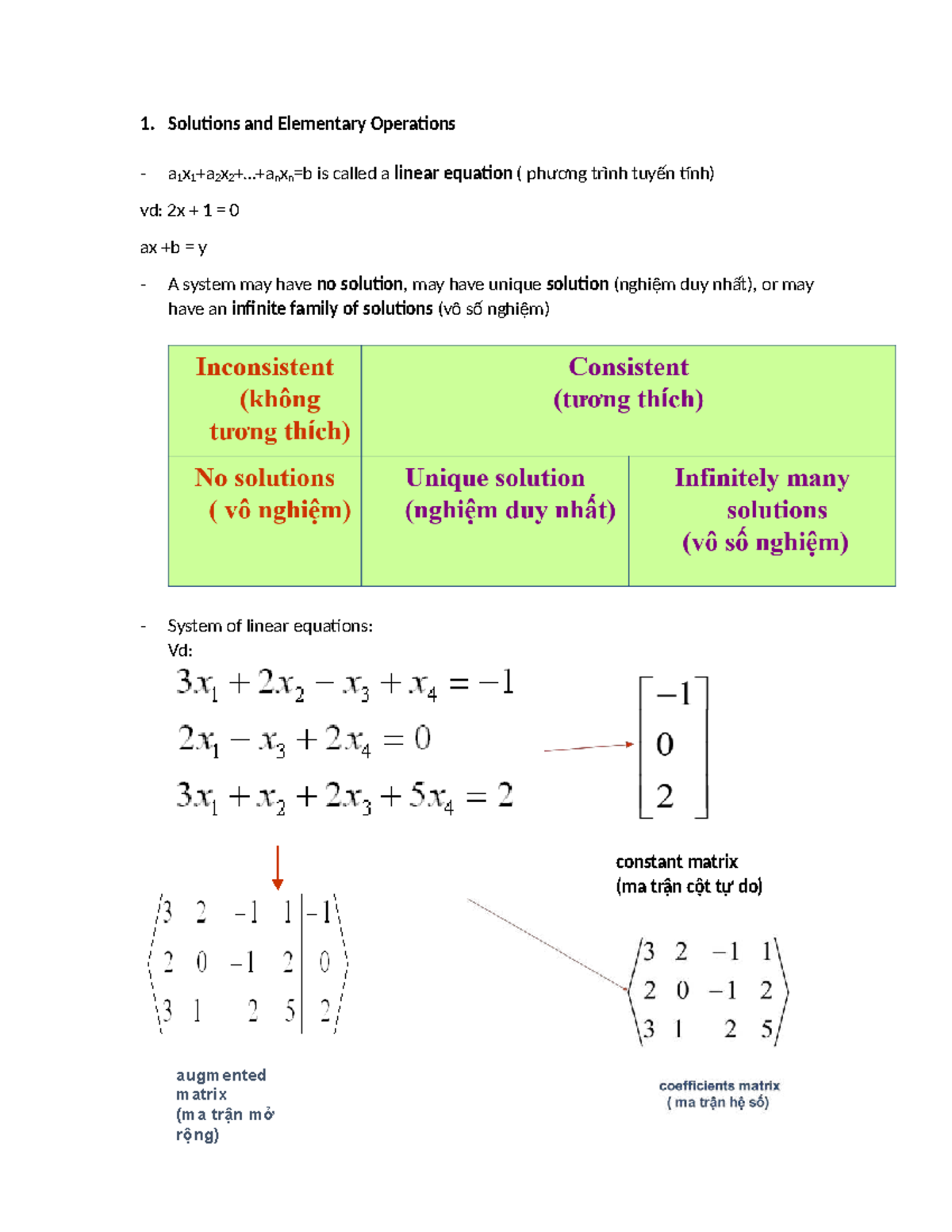 MAE101-B4: Solutions and Elementary Operations in Linear Algebra - Studocu