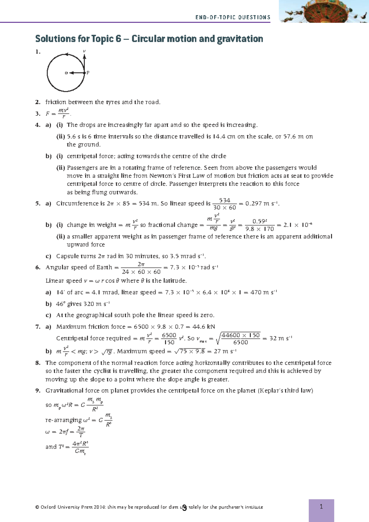 Circular Motion Practice Answers for Topic 6: Gravitation & Motion ...