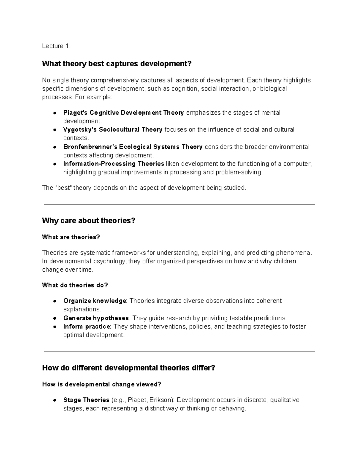 L1-3 - Intro & Methods of Studying Children - Lecture 1: What theory best captures development ...