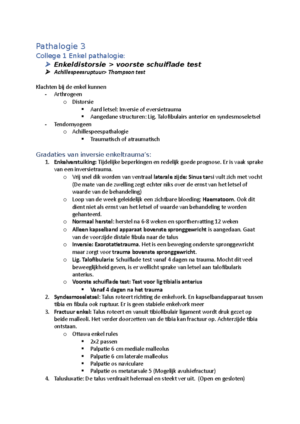 Pathologie 3: Enkel- en Knieletsels - Diagnostiek en Behandeling ...