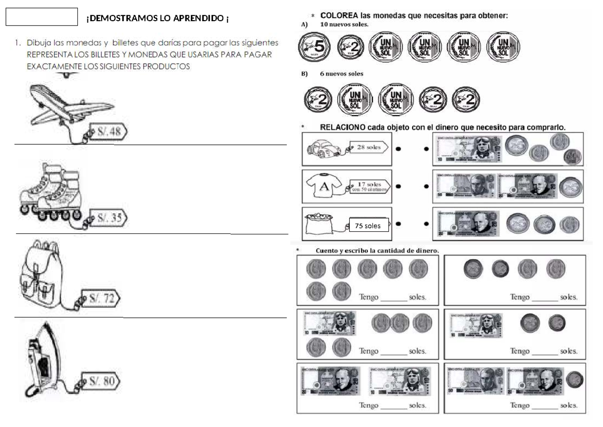 Monedas - fichas - LO APRENDIDO i COLOREA las monedas que necesitas ...