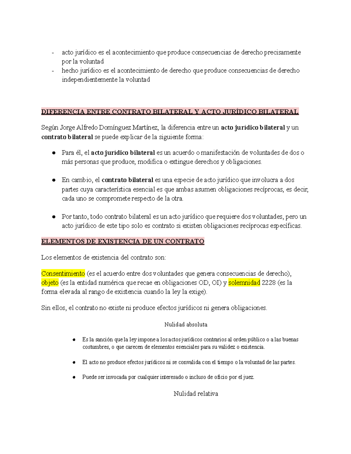 Diferencias entre Acto Jurídico y Contrato Bilateral - Derecho Civil ...