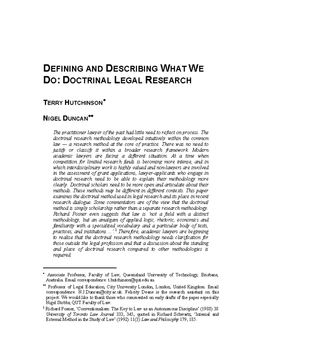 Defining Doctrinal Legal Research: Methodology Insights and Challenges ...