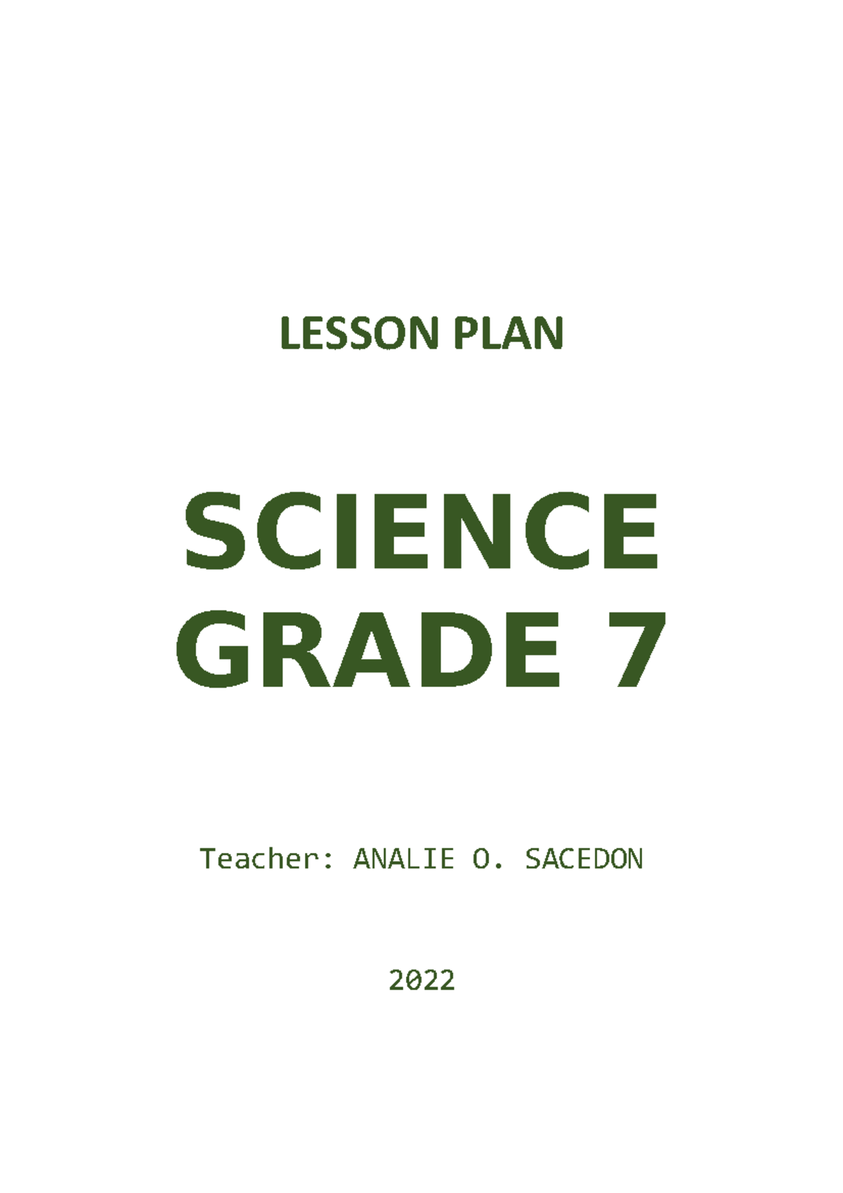 Grade 7 Science Lesson Plan: Scientific Investigation Insights - Studocu
