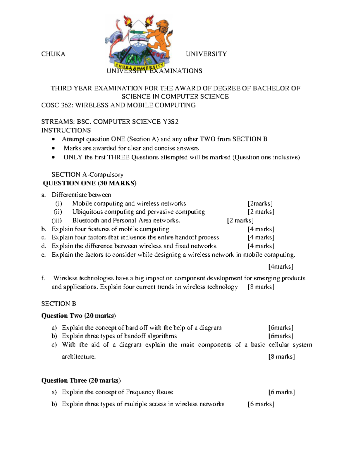 COSC 362: Wireless and Mobile Computing Exam Notes - Studocu