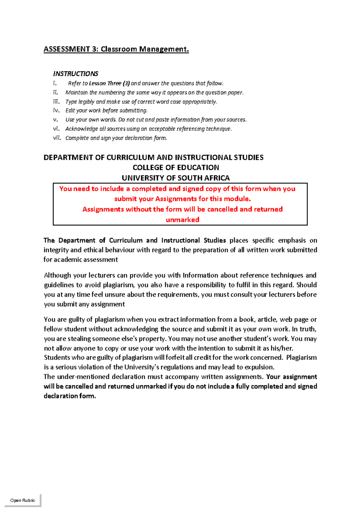 BPT1501: Assessment 3 - Classroom Management Strategies - Studocu