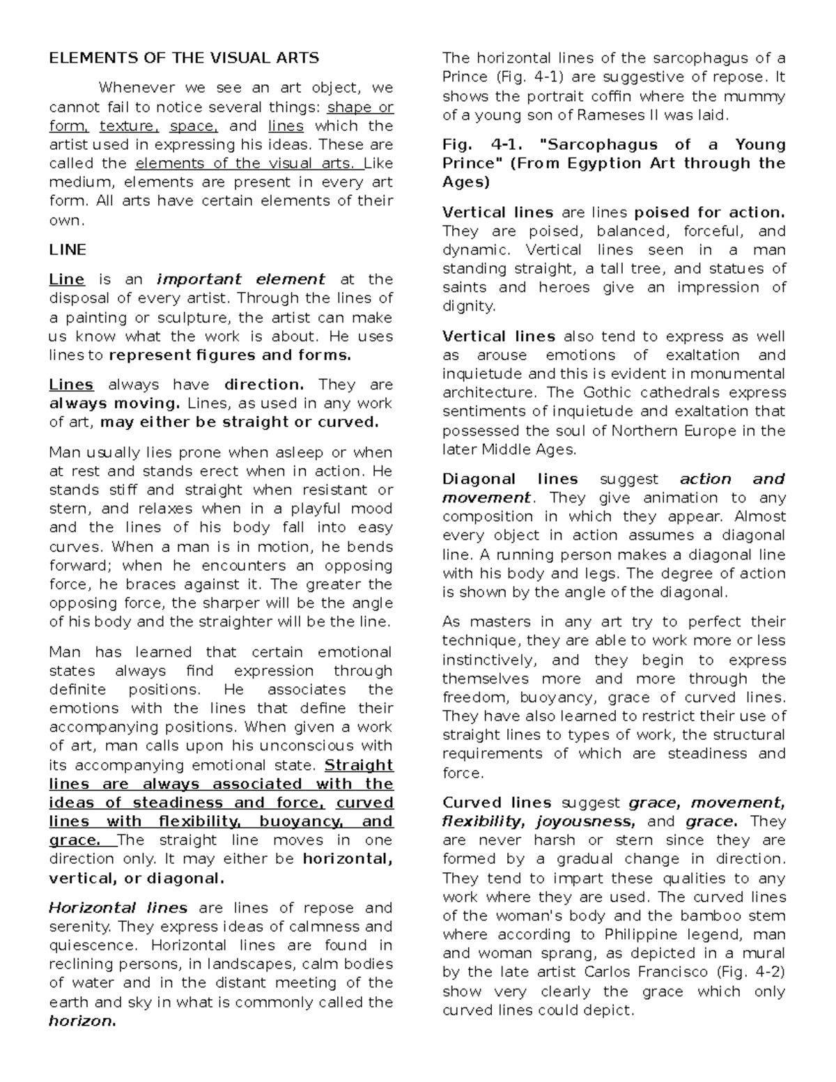Elements of the Visual Arts (ART 101) - Comprehensive Review - Studocu