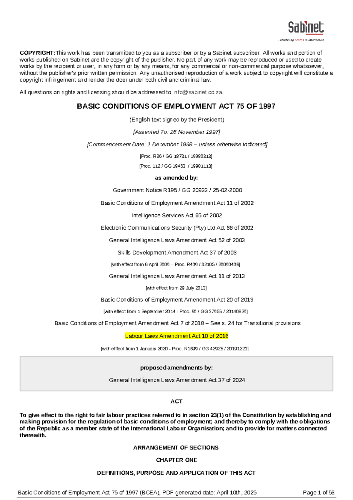 Basic Conditions of Employment Act 75 of 1997 (BCEA) Compliance Guide ...
