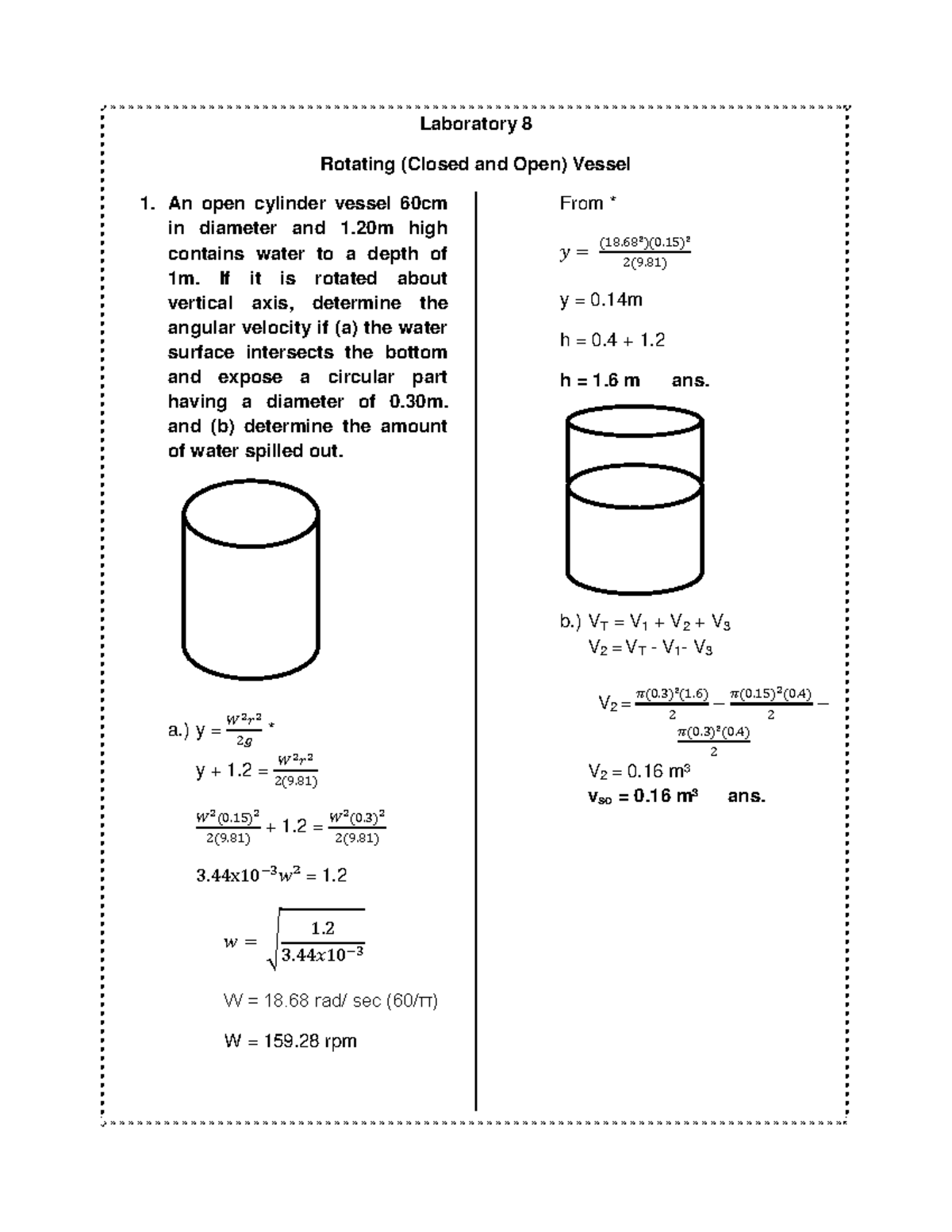 Laboratory No. 8: Angular Velocity and Liquid Spillage Analysis - Studocu