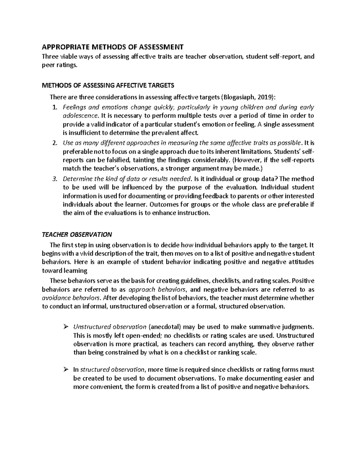 Appropriate Methods of Assessments - APPROPRIATE METHODS OF ASSESSMENT ...