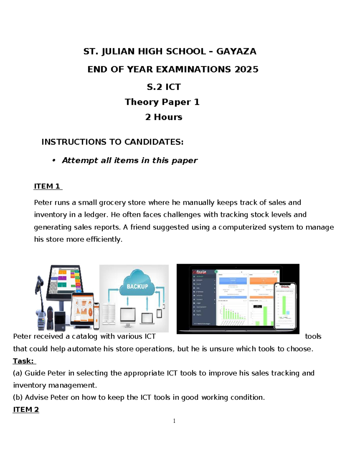 S.2 ICT End of Year Exam 2025 - Theory Paper 1 Guide - Studocu