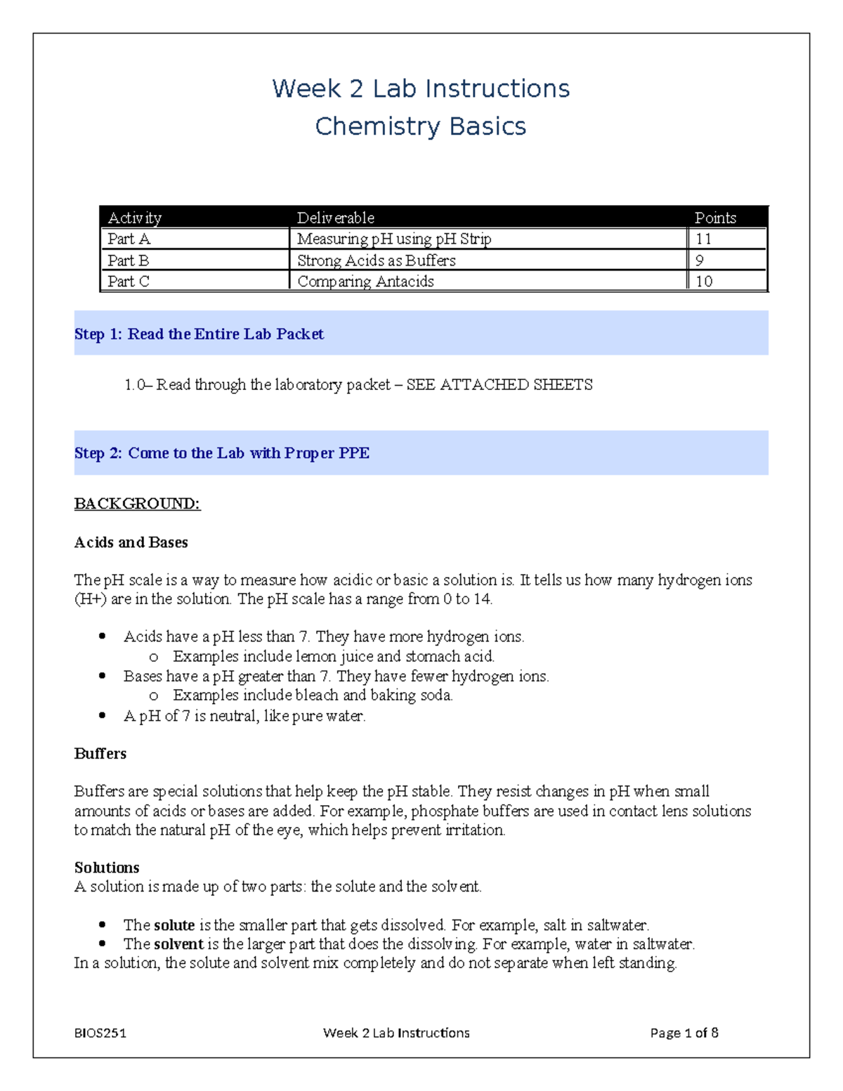 BIOS251 Week 2 Lab: Measuring pH, Buffers, and Antacids - Studocu