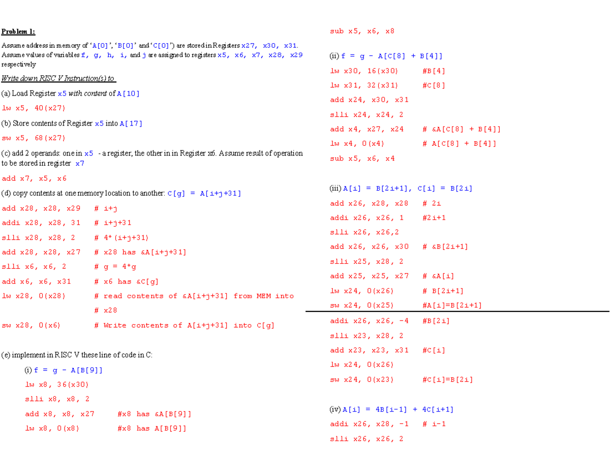 HW 2 Solutions: RISC-V Instructions and Overflow Analysis - Studocu