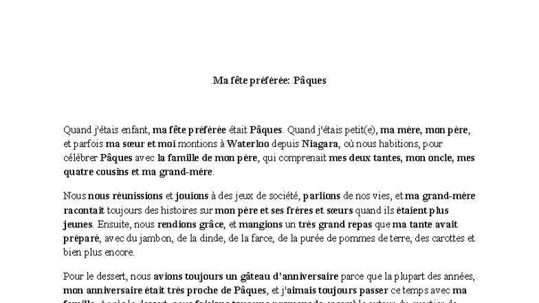 Ma fête préférée: Souvenirs de Pâques en Famille - Studocu