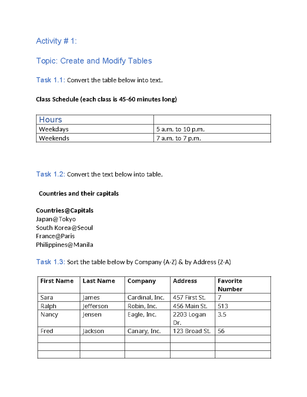 MS-Word-Worksheet - opractice - Activity # 1: Topic: Create and Modify ...