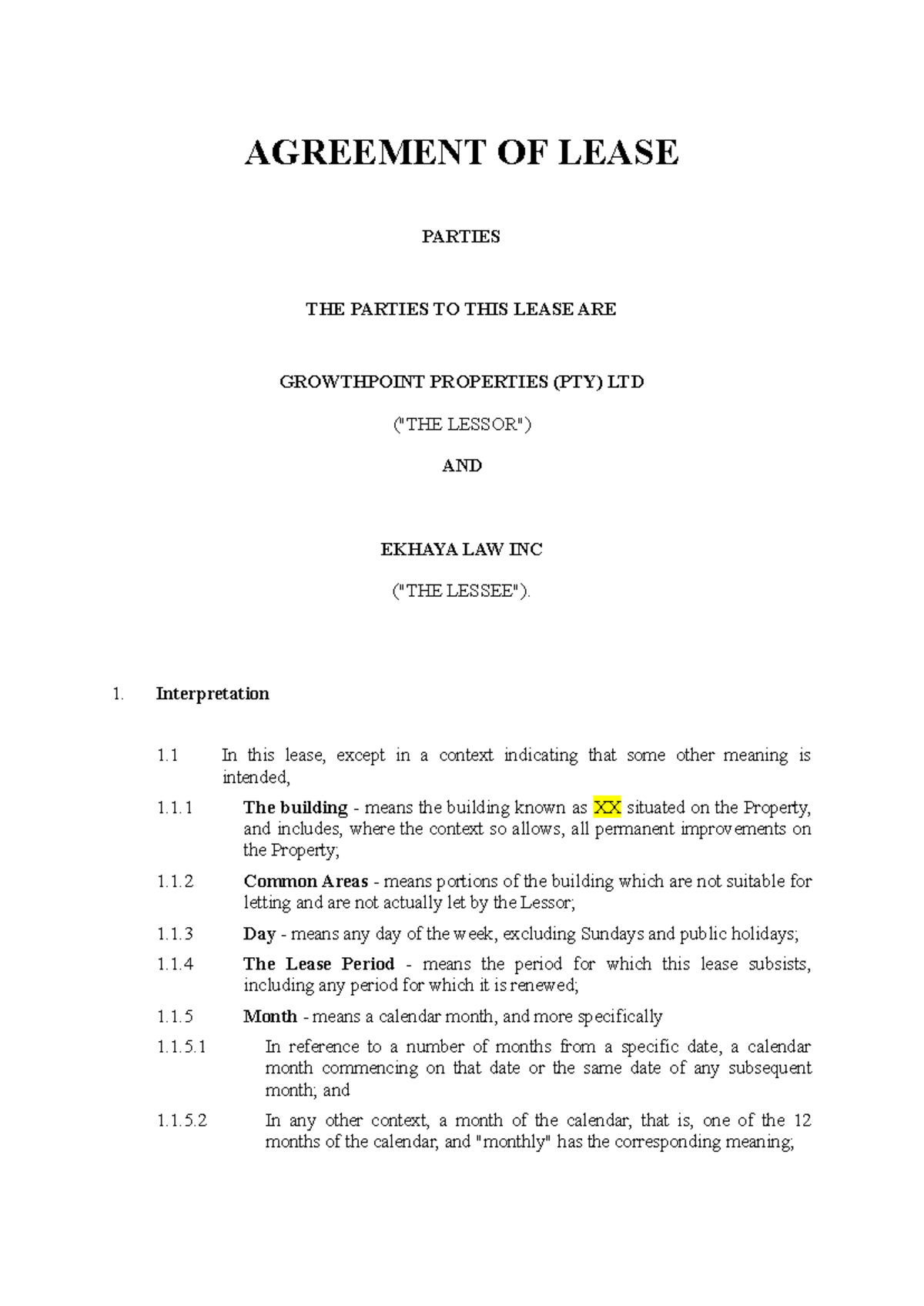 Lease Agreementn 26 - AGREEMENT OF LEASE PARTIES THE PARTIES TO THIS ...