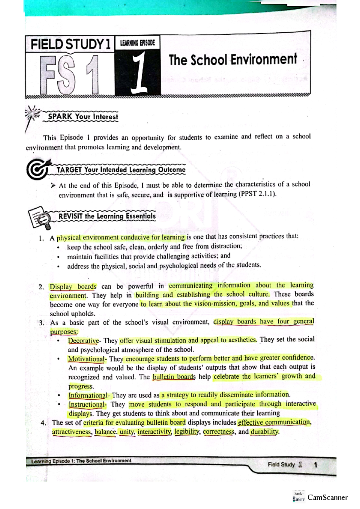 Field Study One - FIELD STUDY1 LEARNING EPISODE 1 The School ...