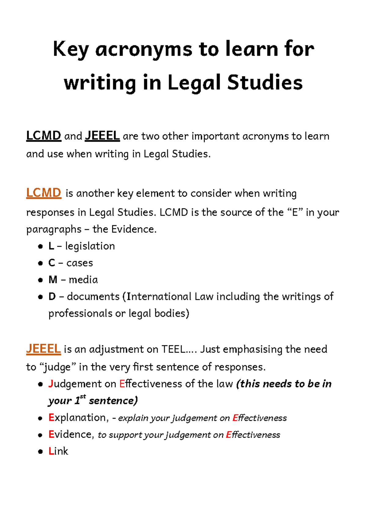 Legal Studies Criteria for Judging Effectiveness: Key Acronyms and ...